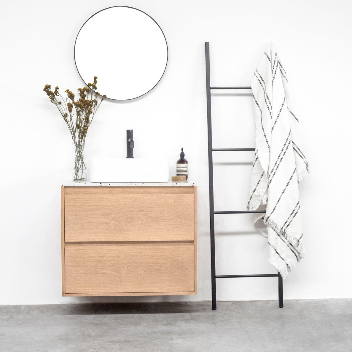 Meuble Lavabo Terrazzo Blanc - Chêne - Vasque Alexis VI - (80 cm) - AN ...